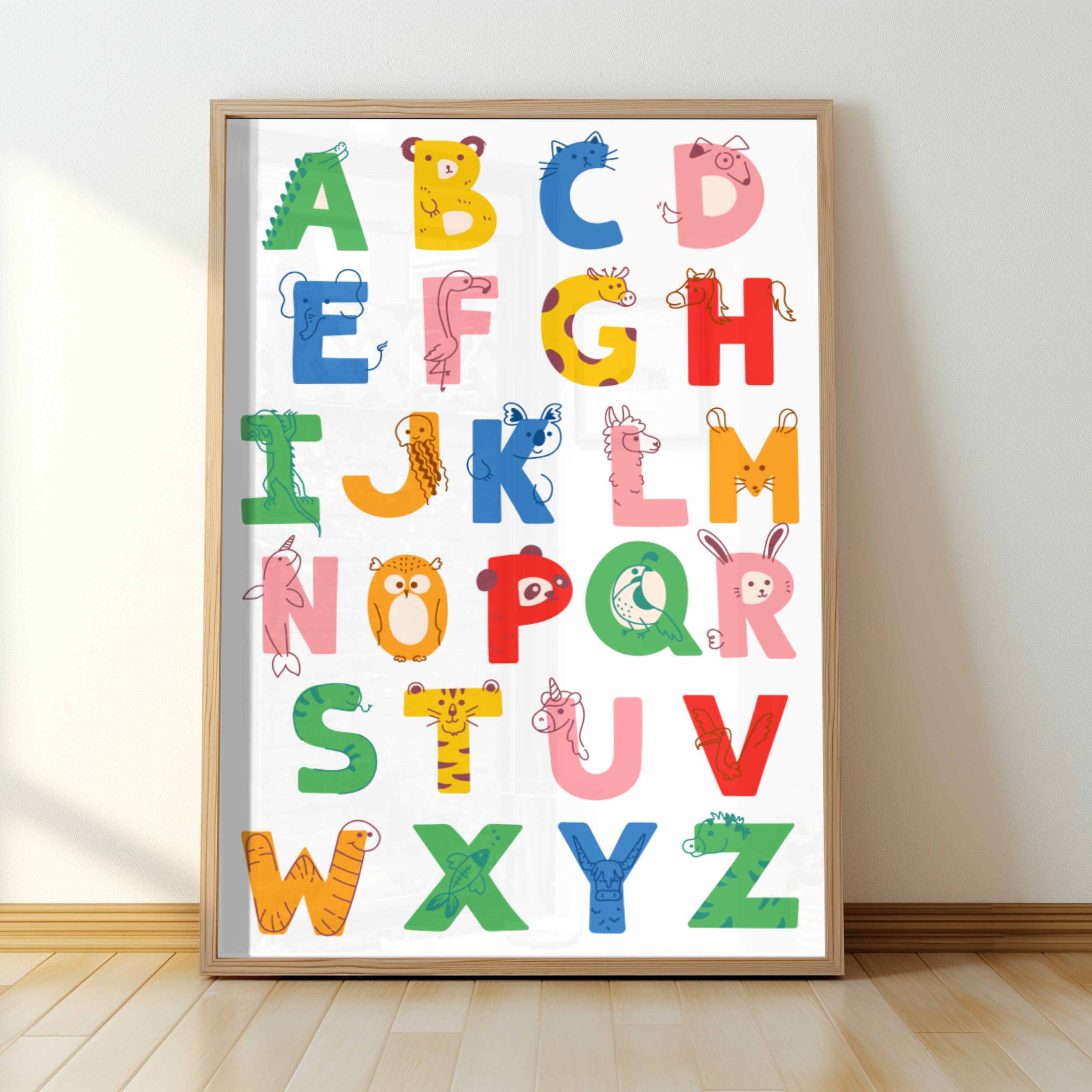 Cute Animal Alphabet Educational Poster for Kids Bright & Fun ...