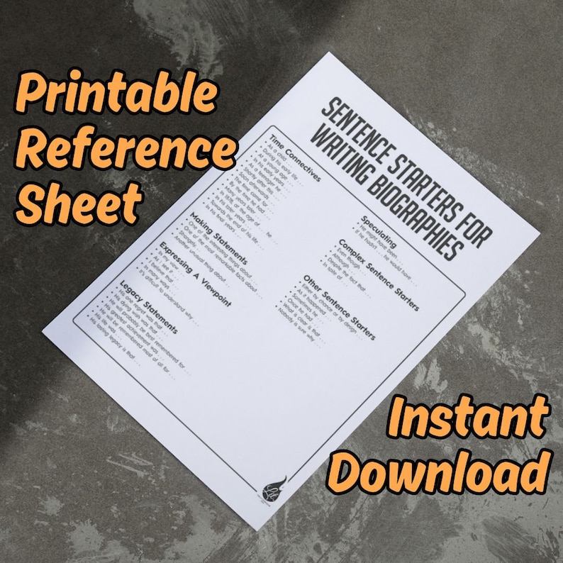 Sentence Starters for Writing Biographies - Etsy