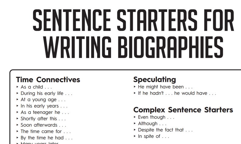 Sentence Starters for Writing Biographies - Etsy