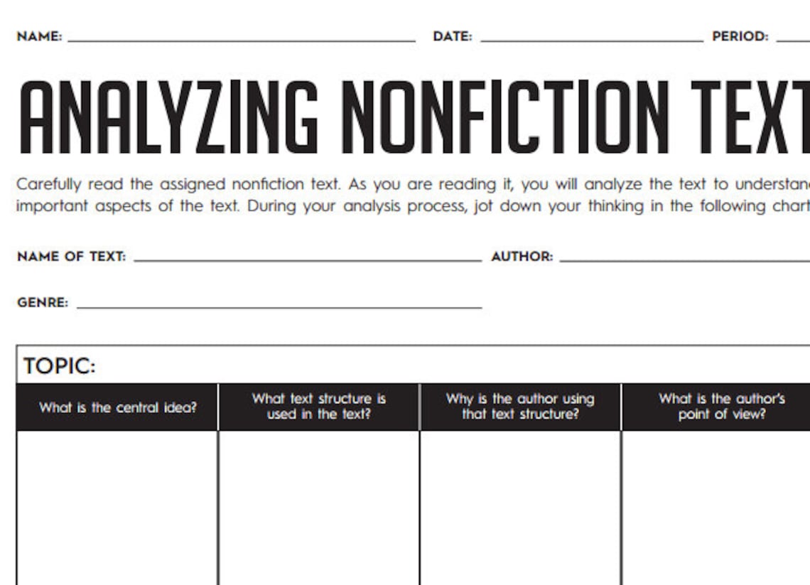 Analyzing Nonfiction Worksheet - Etsy