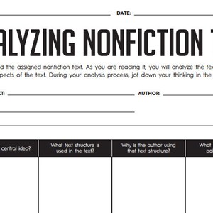 Analyzing Nonfiction Worksheet - Etsy
