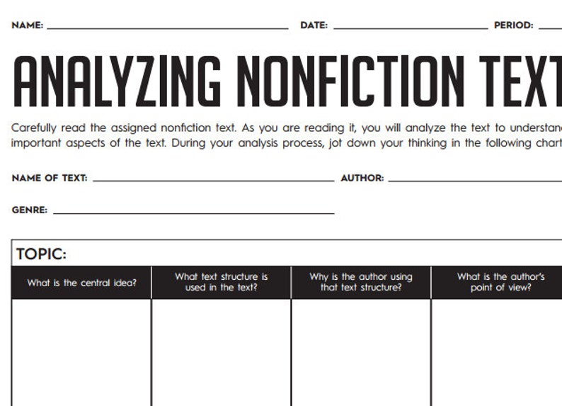 Analyzing Nonfiction Worksheet - Etsy