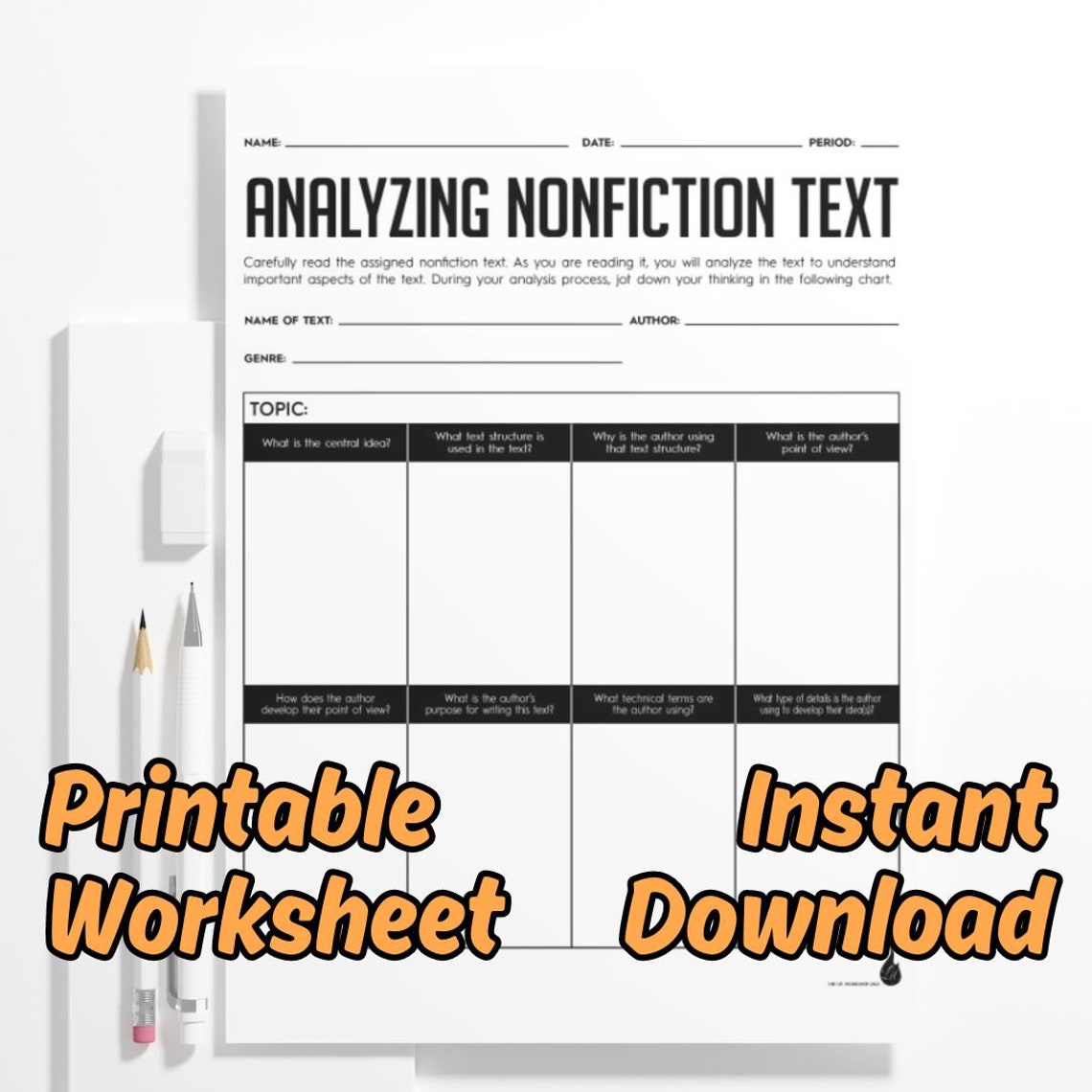 Analyzing Nonfiction Worksheet - Etsy