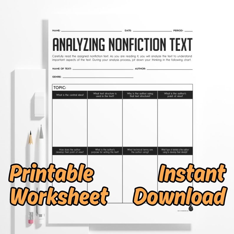 Analyzing Nonfiction Worksheet - Etsy