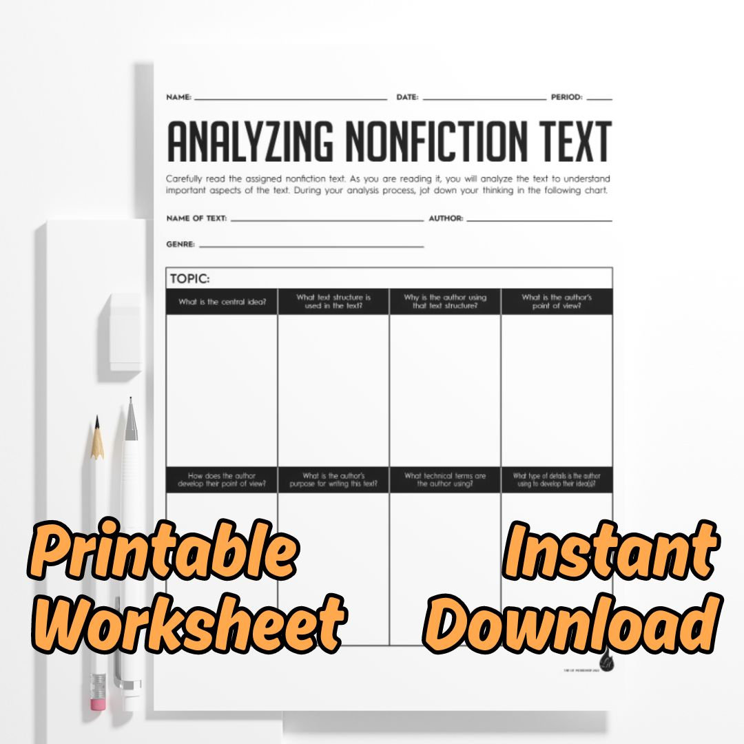 Analyzing Nonfiction Worksheet - Etsy