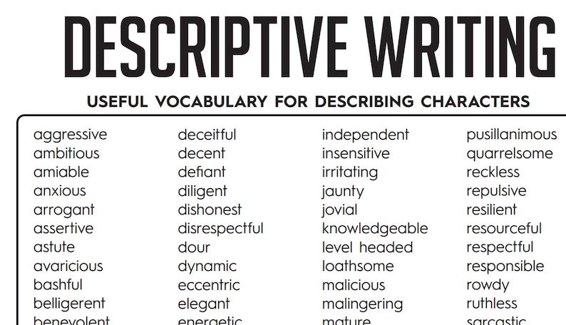 Descriptive Writing Vocabulary - Etsy