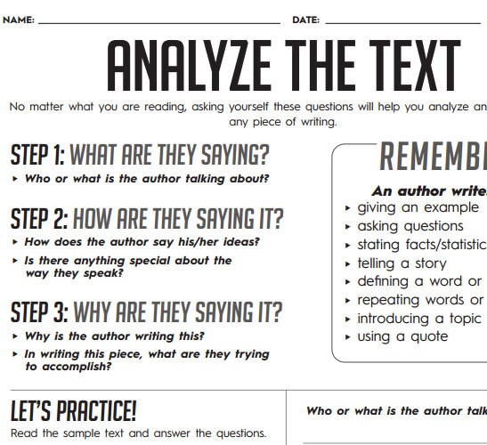 Text Analysis Worksheet - Etsy