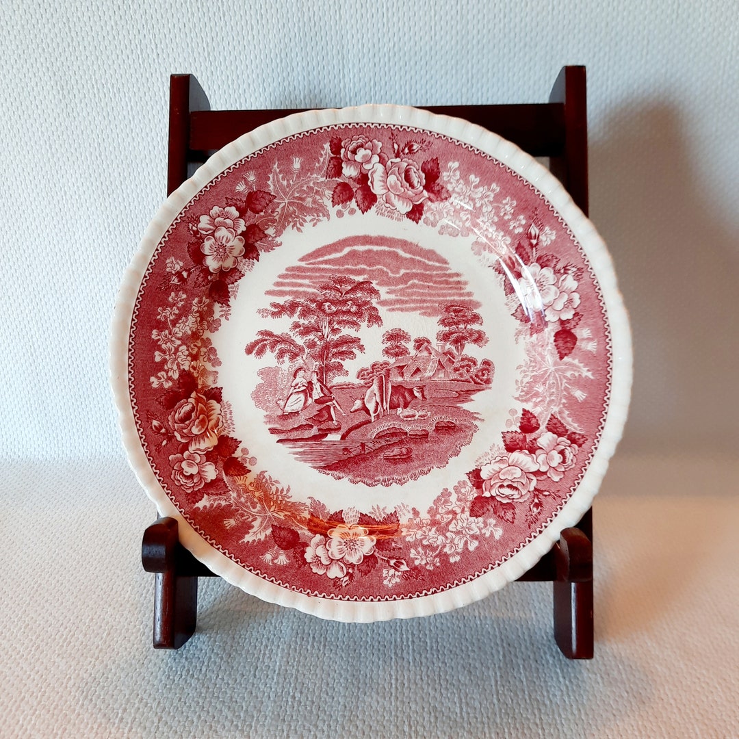 Adams Pottery "english Scenic" Transfer Ware Luncheon Plates, Pink/red ...