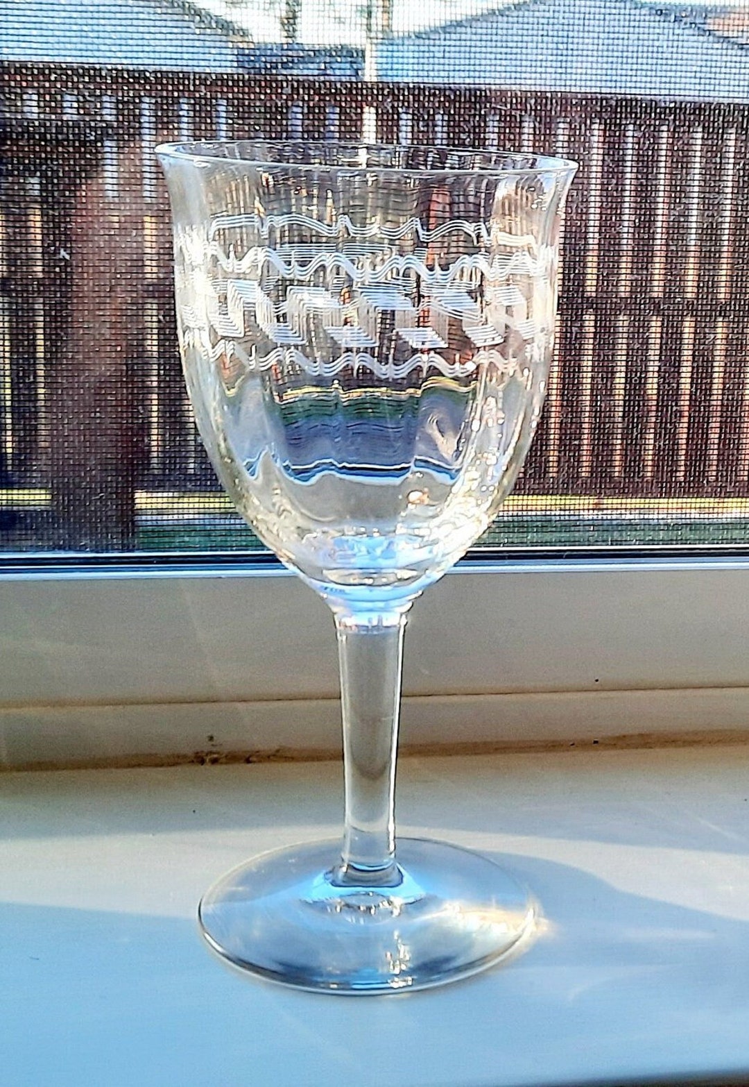 Fostoria Greek Design stem 858 Optic Etched Wine Glass, Blown Glass 9 ...