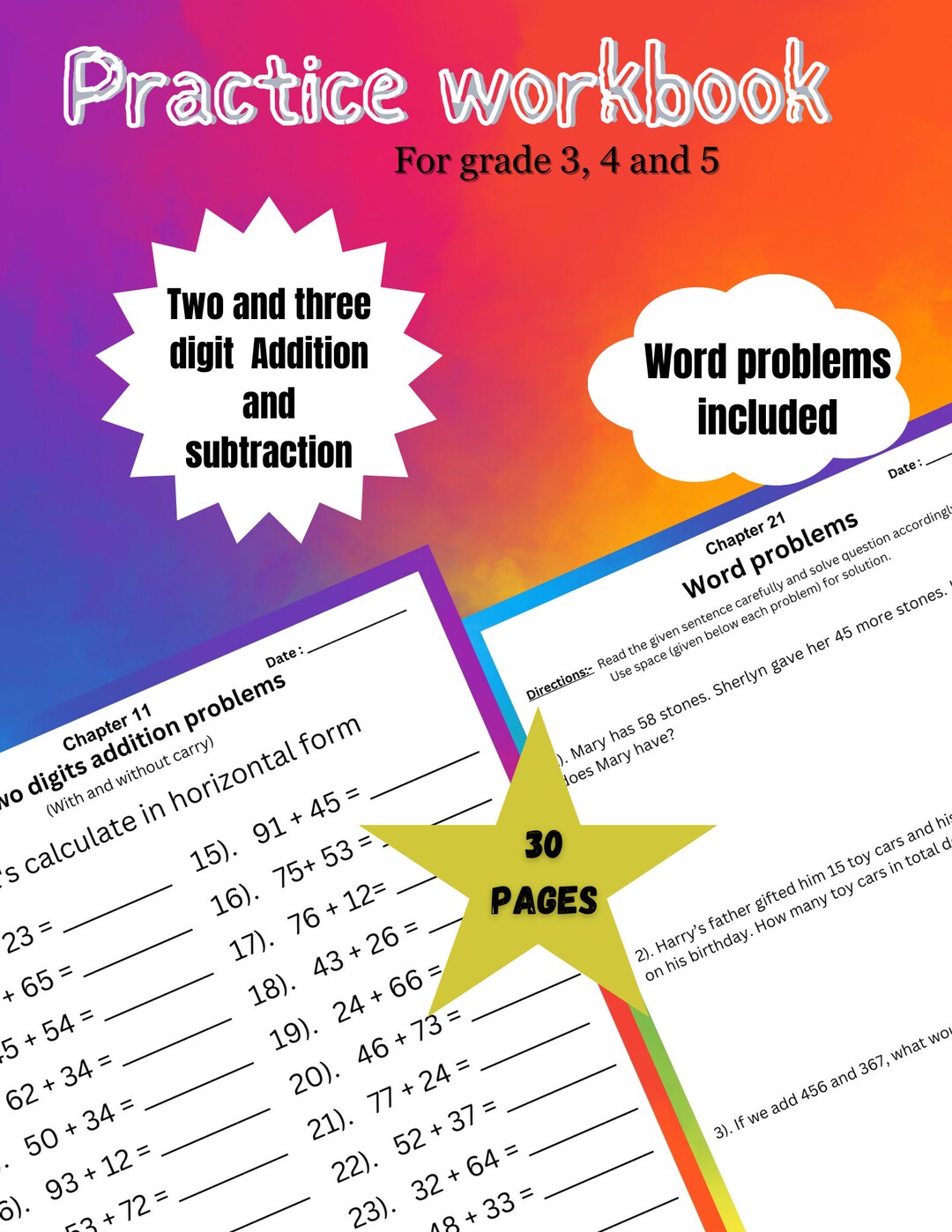 Mathematics Printable Practice Worksheets Addition and Subtraction - Etsy