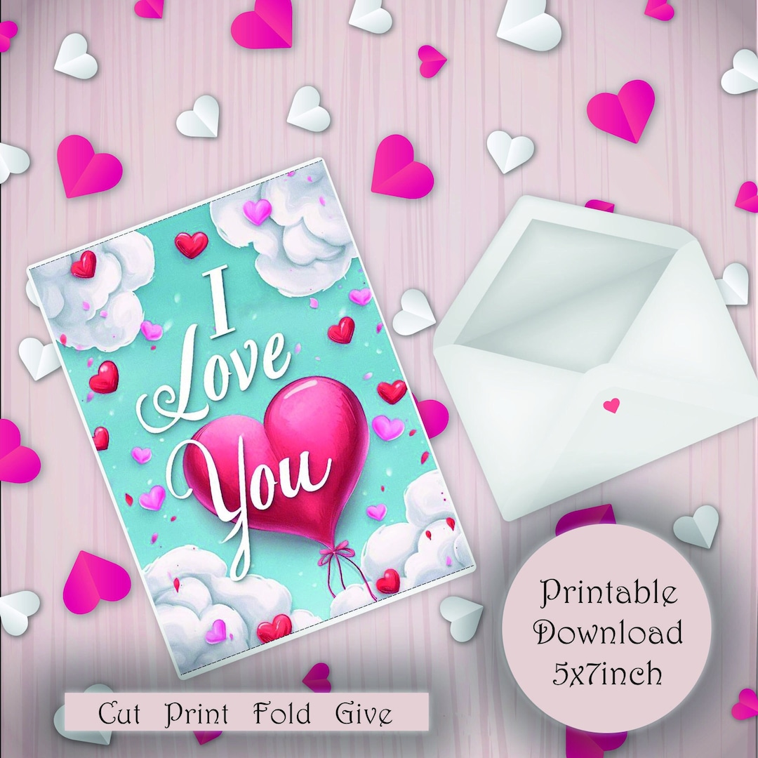 Printable I Love You Card, Print at Home Card, Valentines Day Card, Digital Download, 5x7 ...