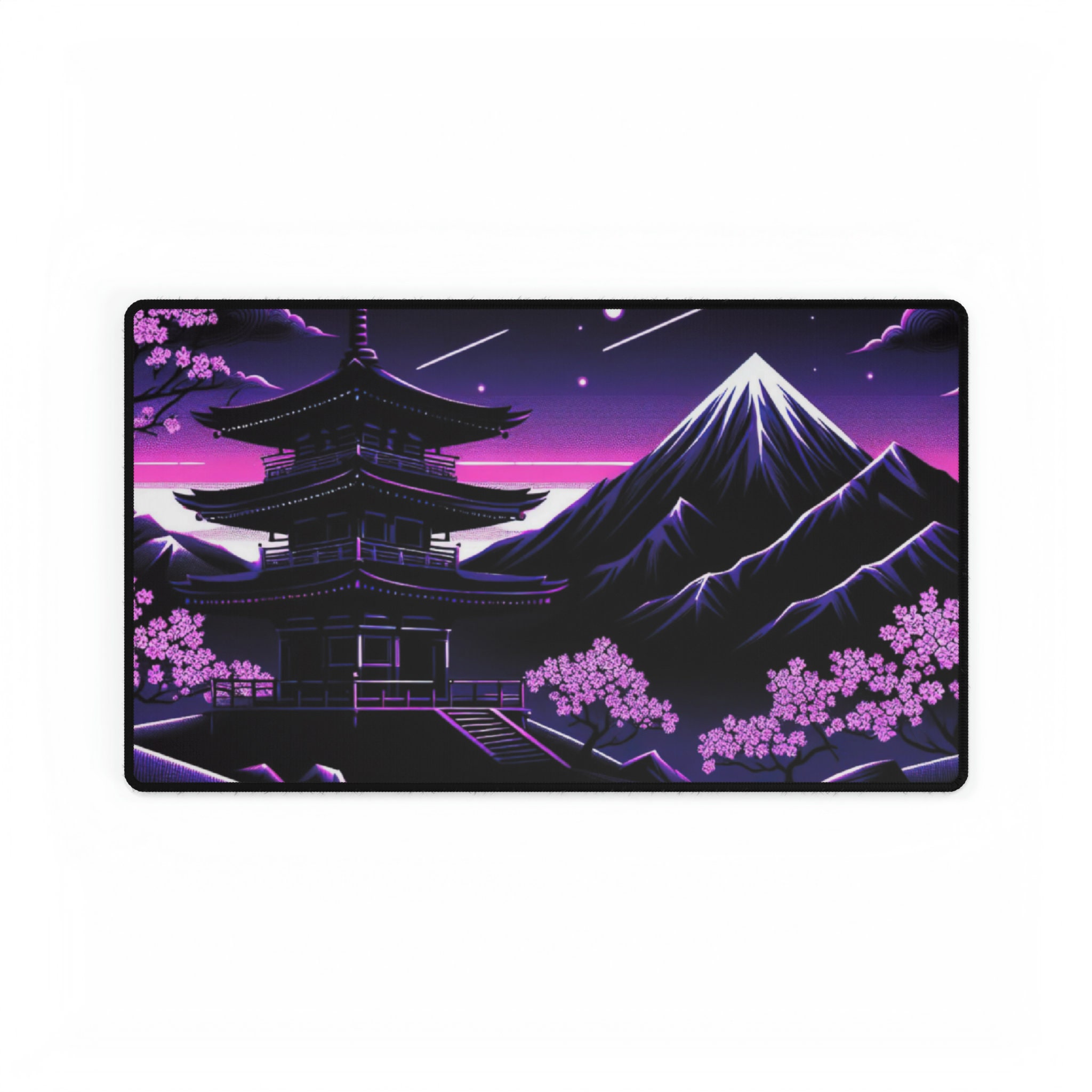 Twilight Japanese Mountain Desk Mat, Cherry Blossom Gaming Pad, Japan ...