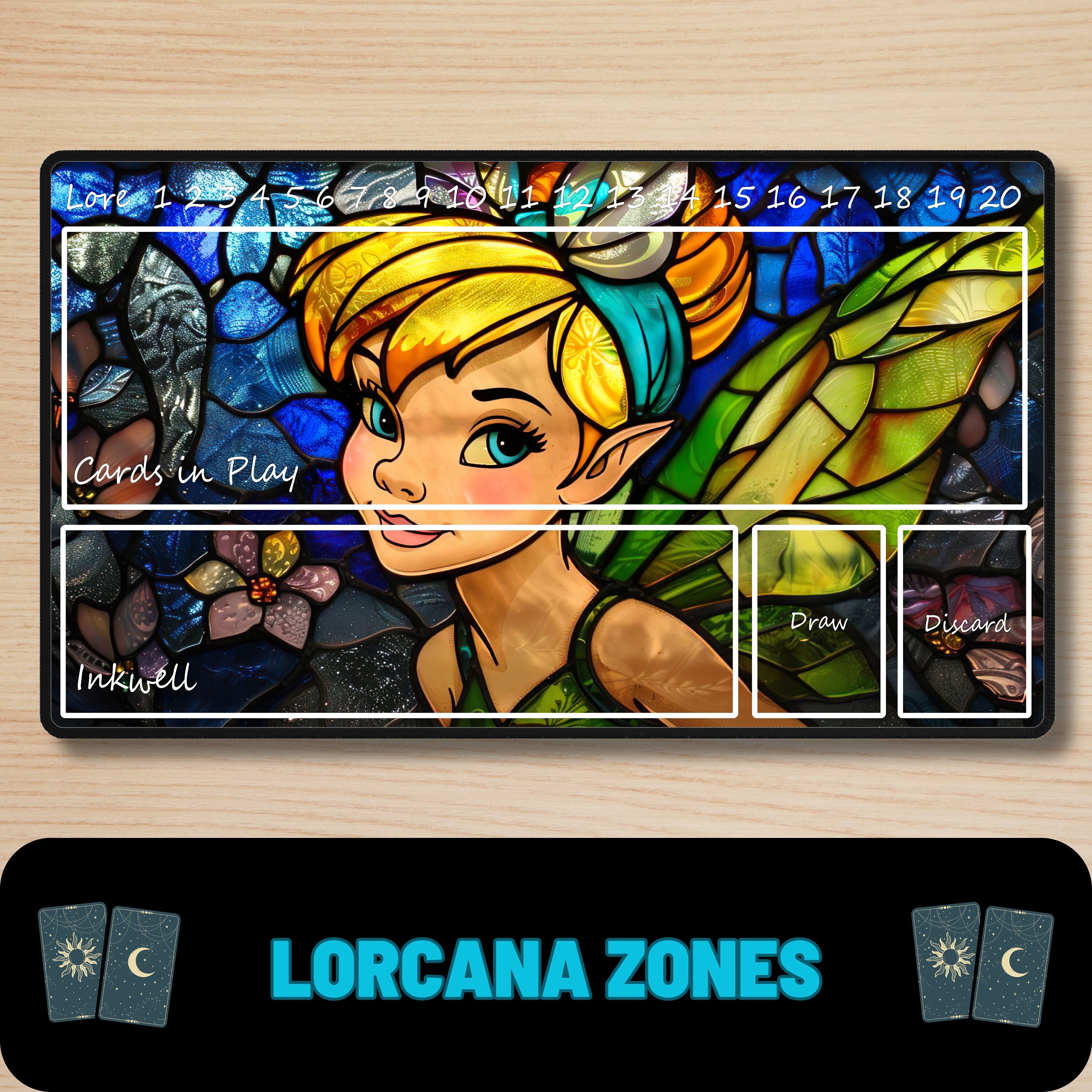 Lorcana Playmat Tinkerbell Stained Glass, Fairy Pixie Dust Desk Mat, Gaming Pad, Mousepad ...