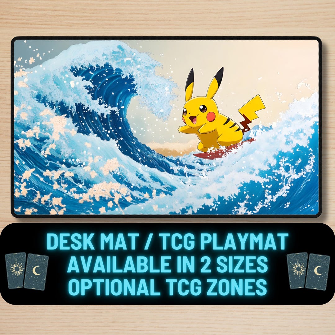 Surfing Pikachu Playmat, Great Wave off Kanagawa Gaming Deskmat ...