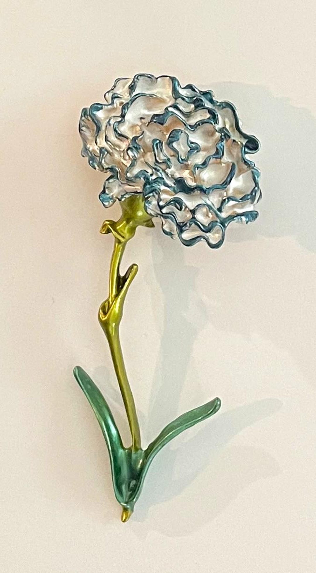 Cottagecore Garden Prom Church Wedding 3" Blue White Enamel CARNATION ...