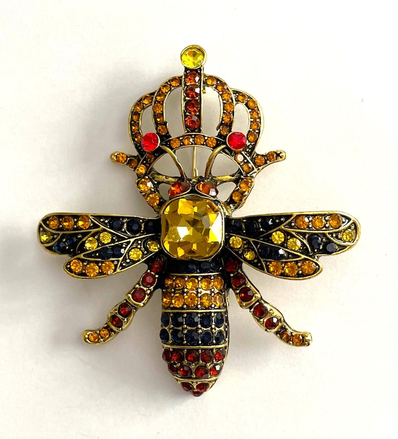 Large 3" STATEMENT Gold Tone Pave Crystal Queen Bee With Crown Lover ...