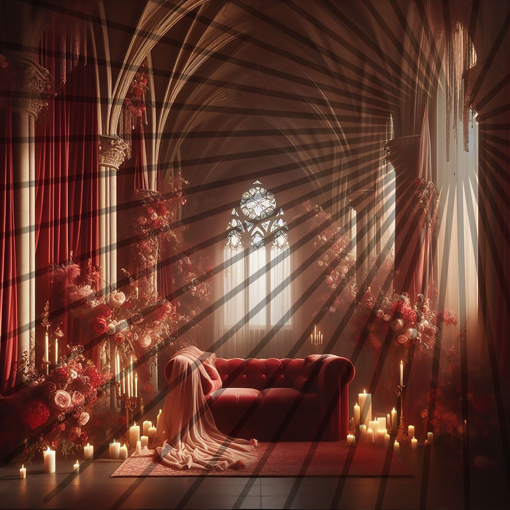 10 X Red Velvet Boudoir Digital Backdrop Luxurious Floral Cathedral ...