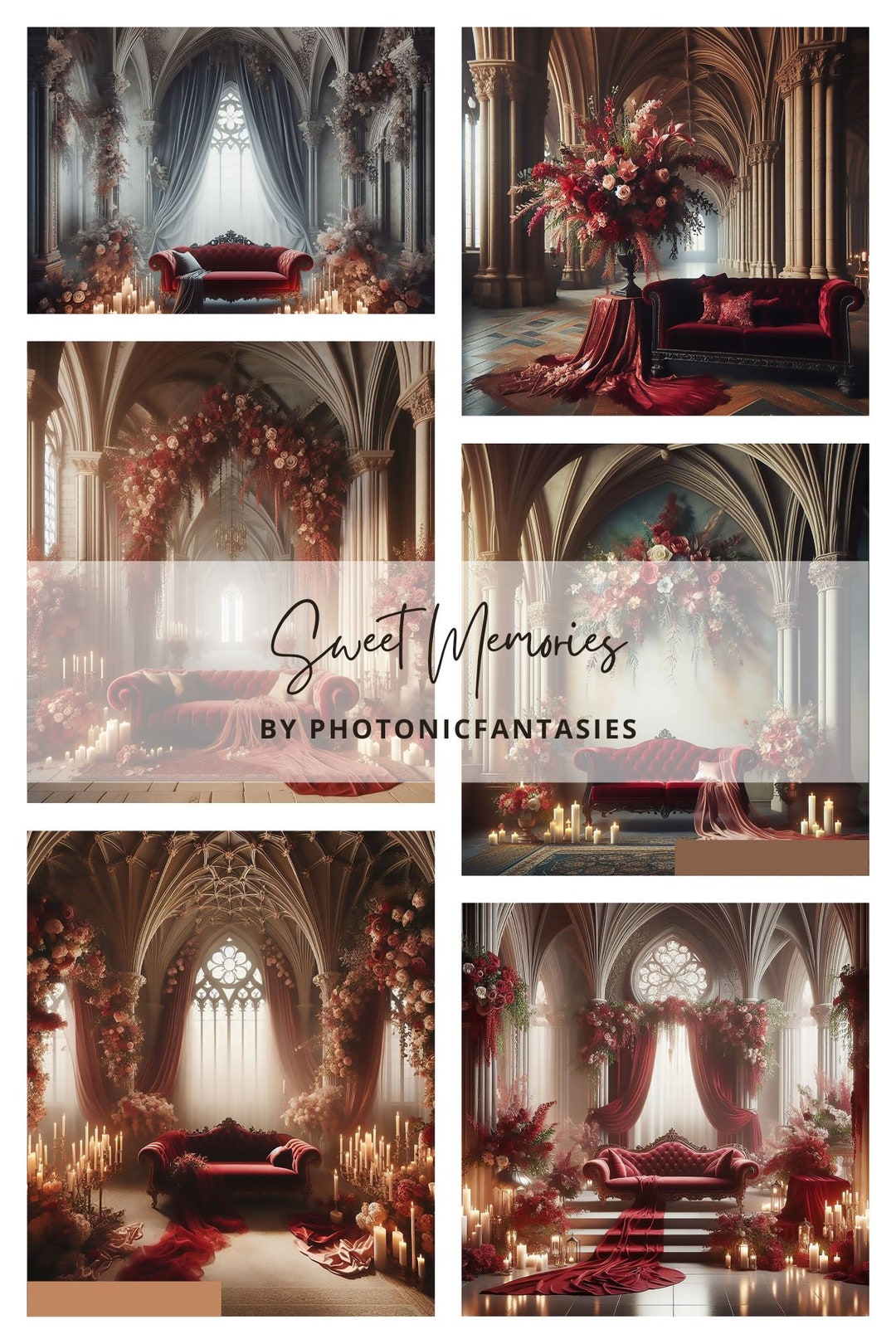 10 X Red Velvet Boudoir Digital Backdrop Luxurious Floral Cathedral ...