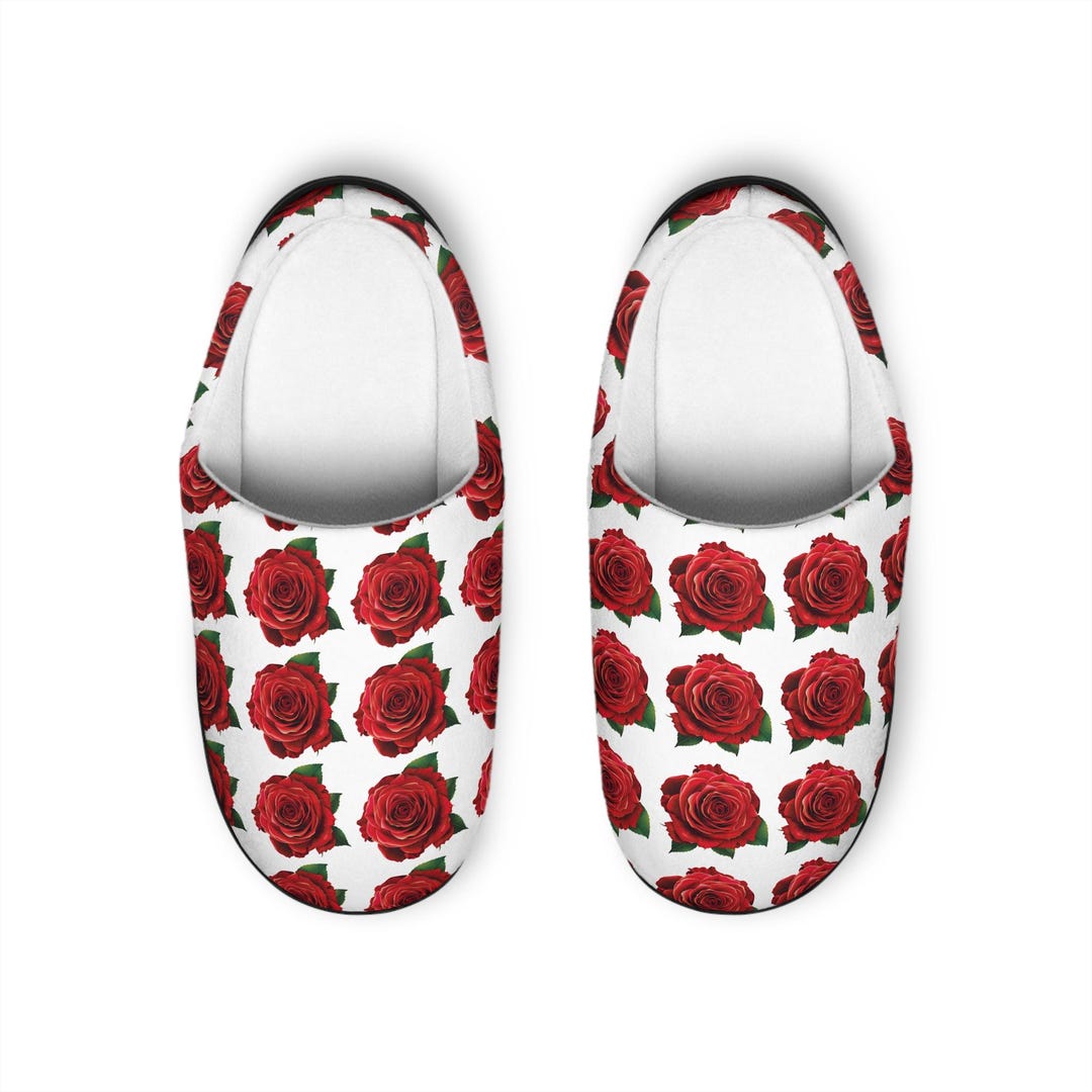 Red Roses Slippers Soft Cozy Slide-on Shoes, Cute Gifts, Indoor ...