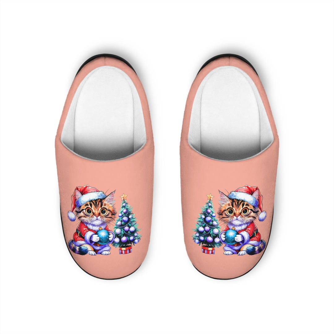 Christmas Cat Women's Slippers, Cozy House Shoes for Wife & Mom, Cute ...