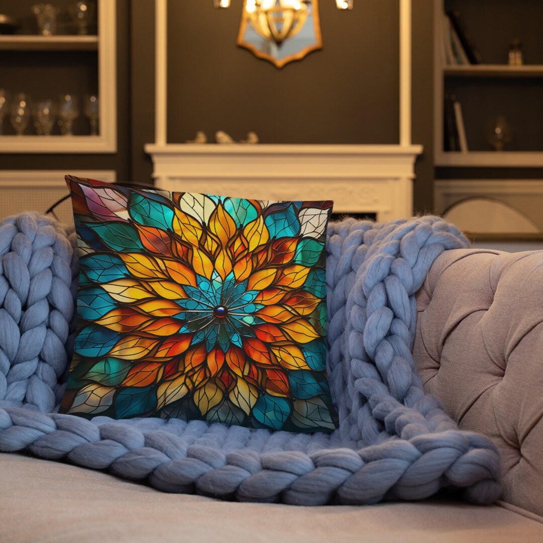 Throw Pillow, Stained Glass Flower Pattern Bohemian Art Charm, Flowers ...