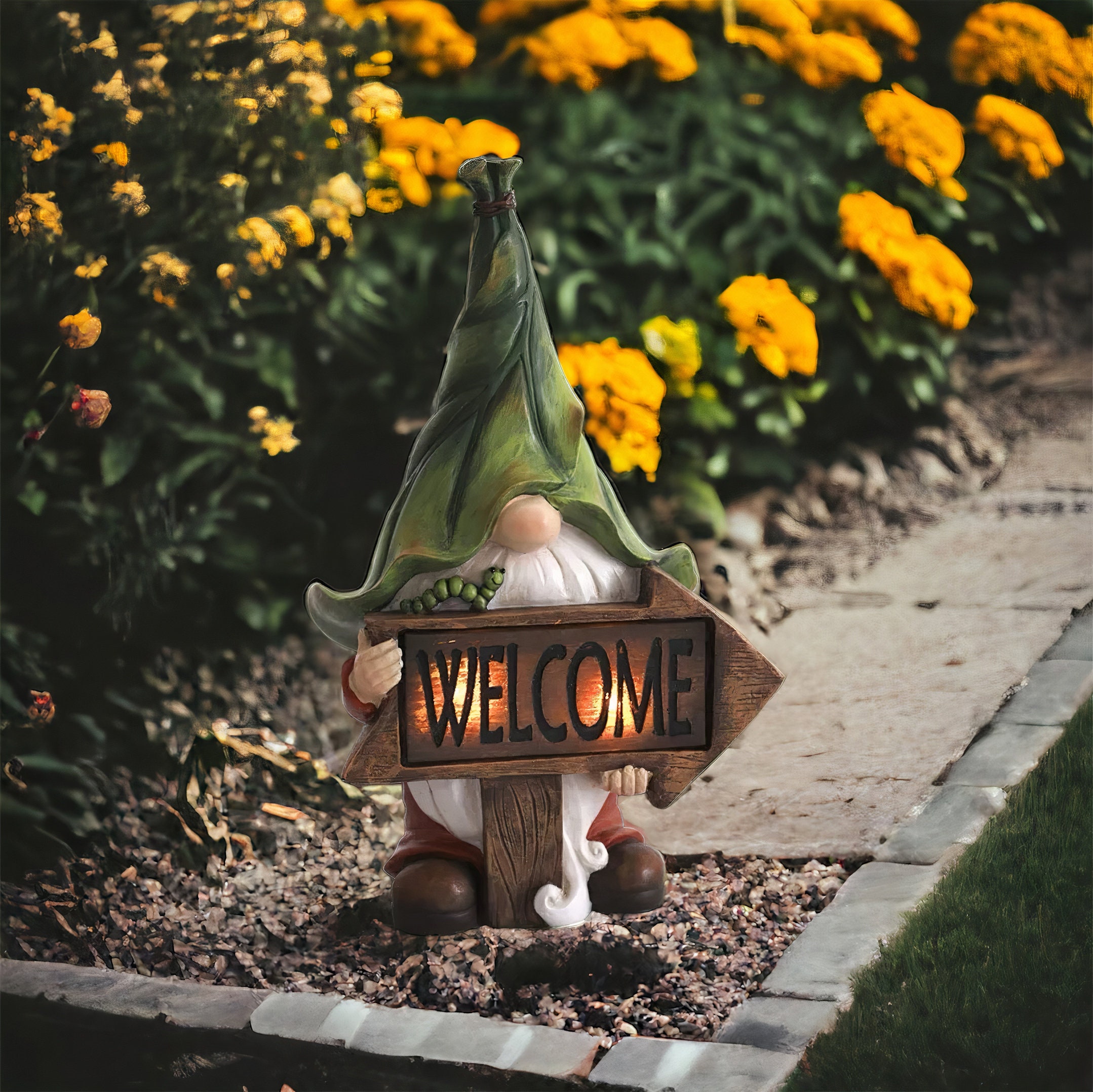 LED Garden Gnome Statue | Resin Gnome Figurine | Waterproof Gnome ...