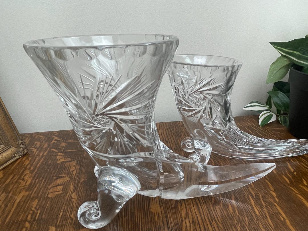Crystal Cornucopia Vases, Horn of Plenty Vases, Star of David Pinwheel ...