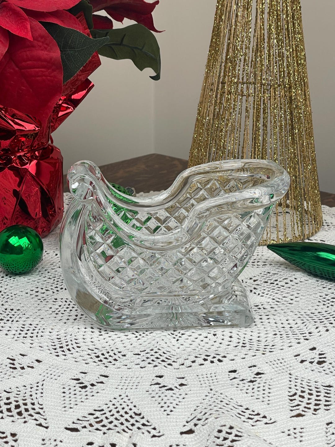 Vintage St. George Lead Crystal Santa Sleigh, Decorative Bowl ...