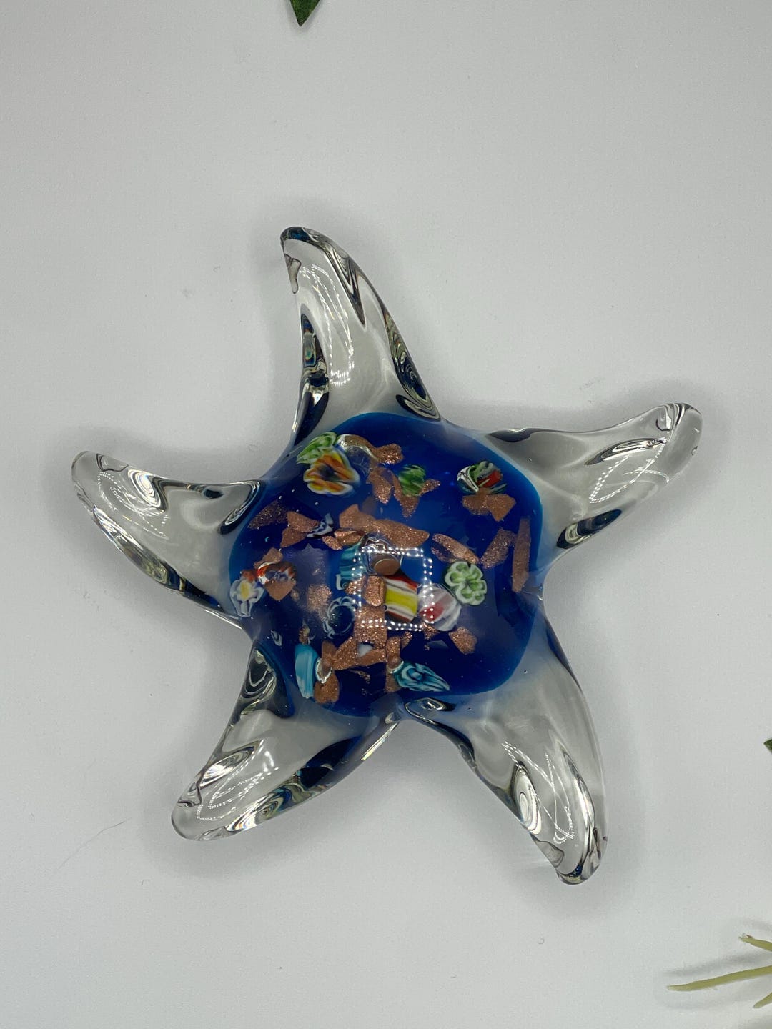 Vintage Starfish Art Glass Paperweight With Copper/millefiori, Nautical ...