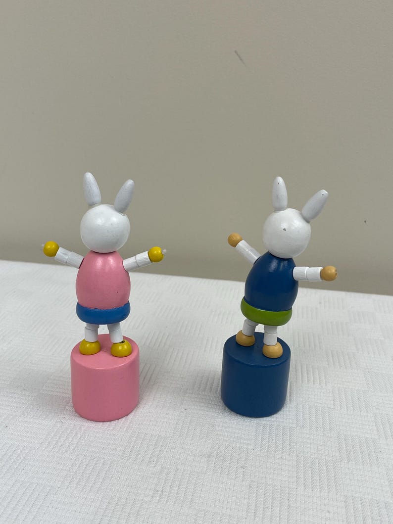 Thumb-push Wooden Puppets, Bunny Rabbits, Easter Toys, Hand Painted ...