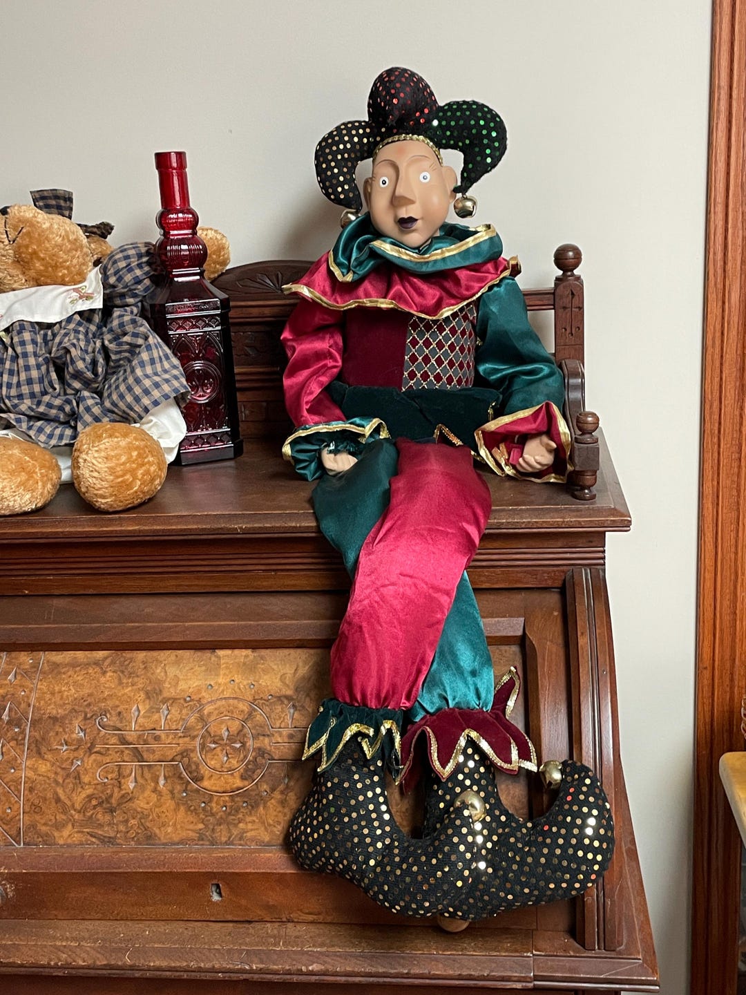 Jester Doll With 3 Pointed Hat, Porcelain Face and Hands, Collectible ...
