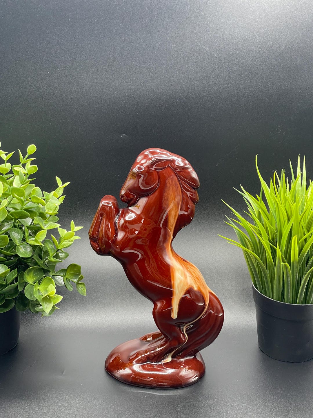 Rearing Stallion Ceramic Statue, Drip-glaze Pottery, by Canadian ...