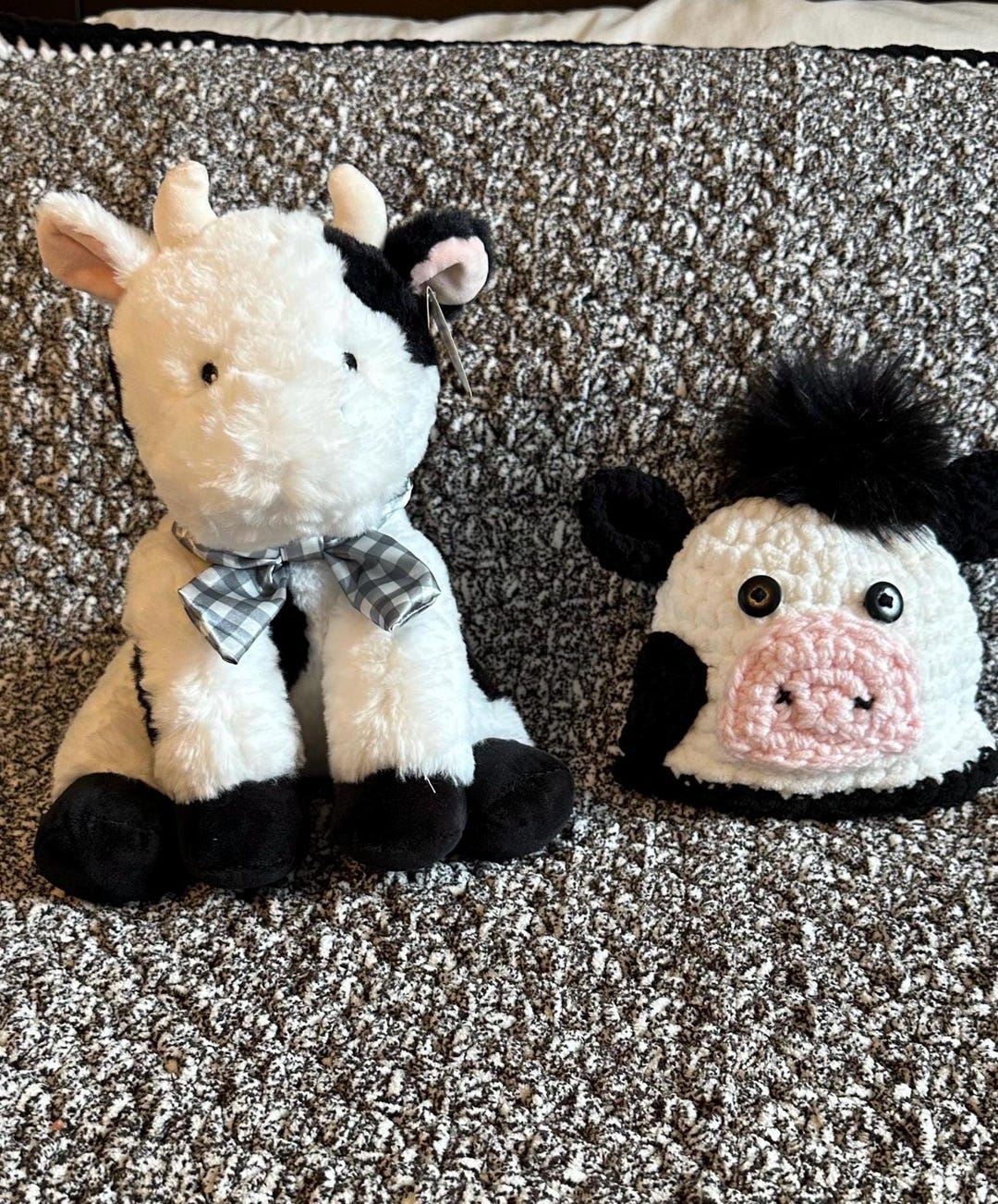 Handmade XL Neutral Cow Blanket Set With Hat & Plush. Beautiful Baby ...