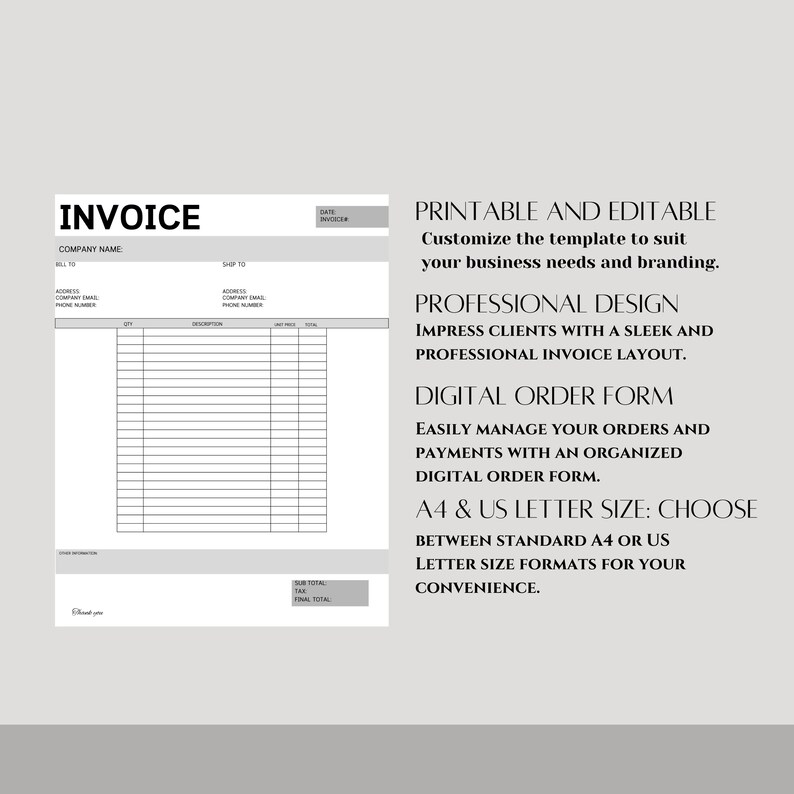 INSTANT Download/high Quality Invoice Template Printable Invoice ...