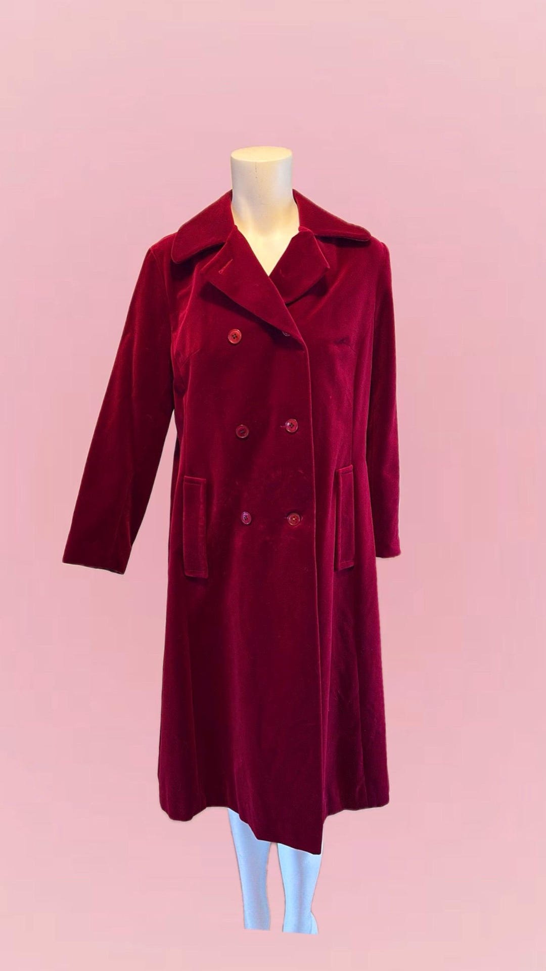 Vintage 70s Lou Ritchie Red Velvet Union Label Double Breasted Long ...