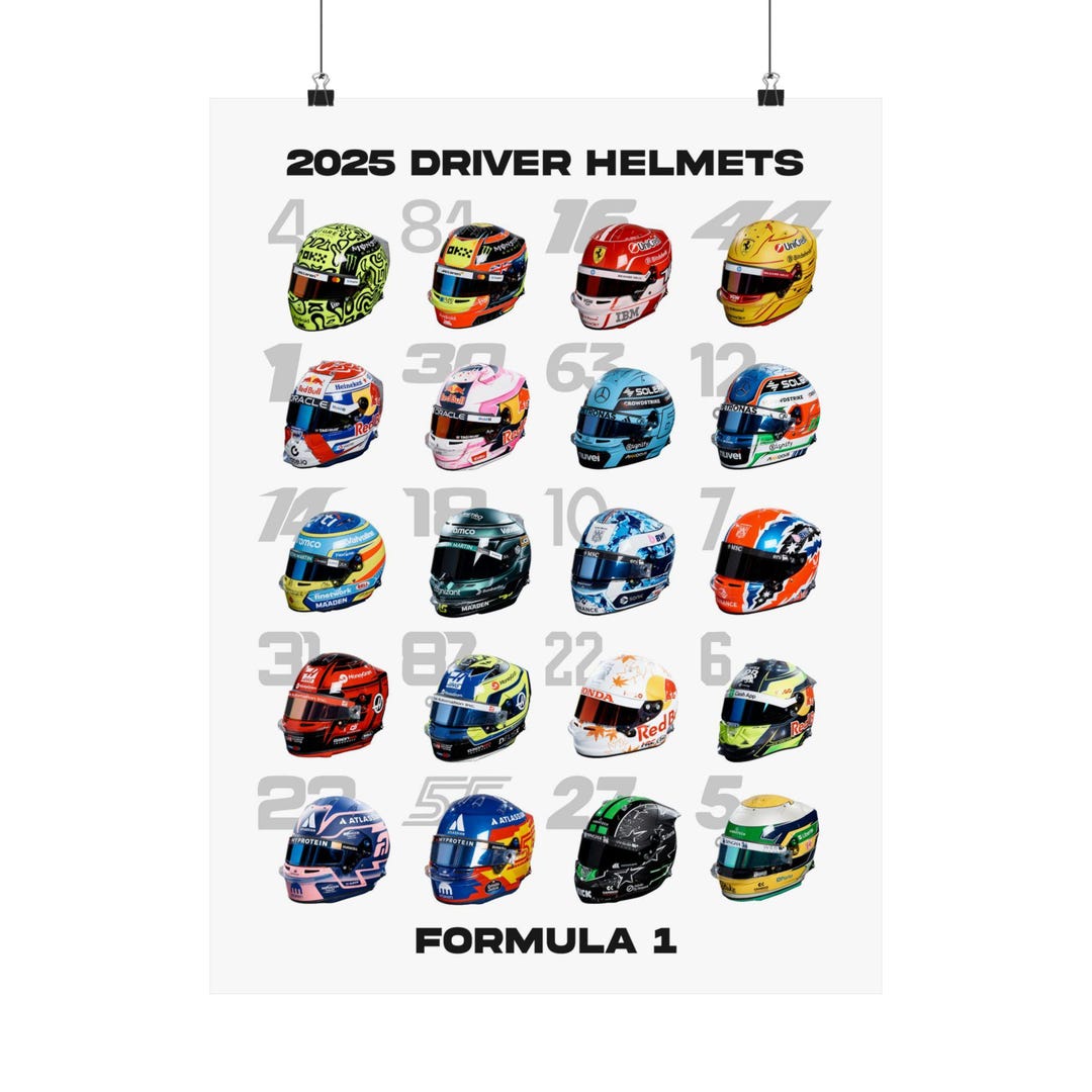 F1 2025 Drivers Helmets Print, Racing Fan Wall Art, Racing Enthusiast ...