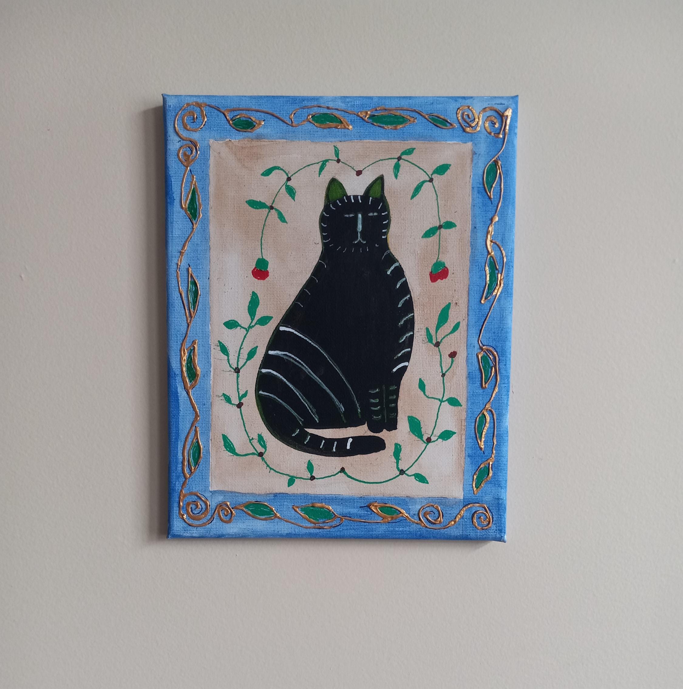 Handpainted Folk Art Painting...."folk Cat" - Etsy
