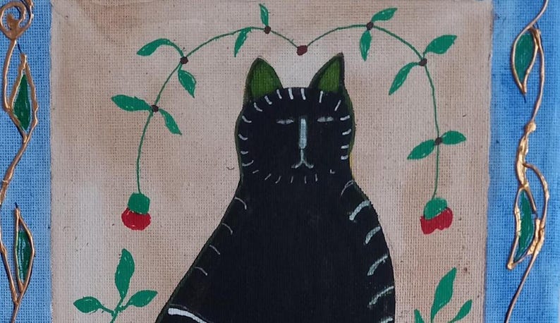 Handpainted Folk Art Painting...."folk Cat" - Etsy