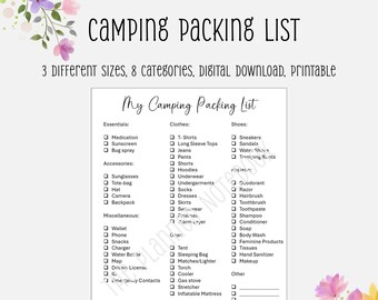 Editable Camping Packing List, Camping Trip Packing Checklist PDF ...