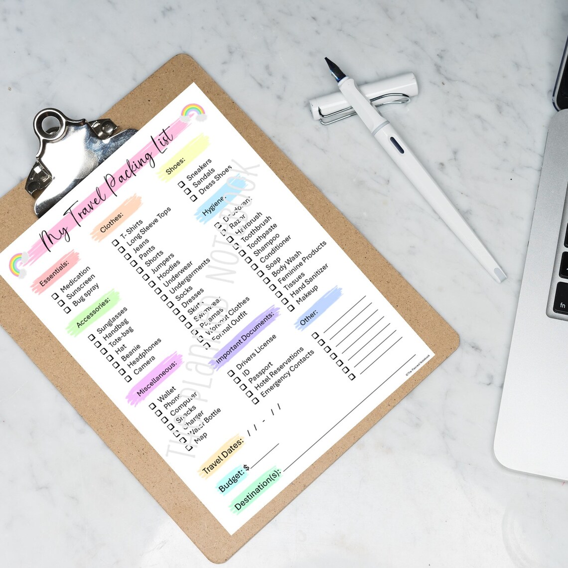 Printable Travel Packing List, Rainbow Travel Packing List, Packing ...