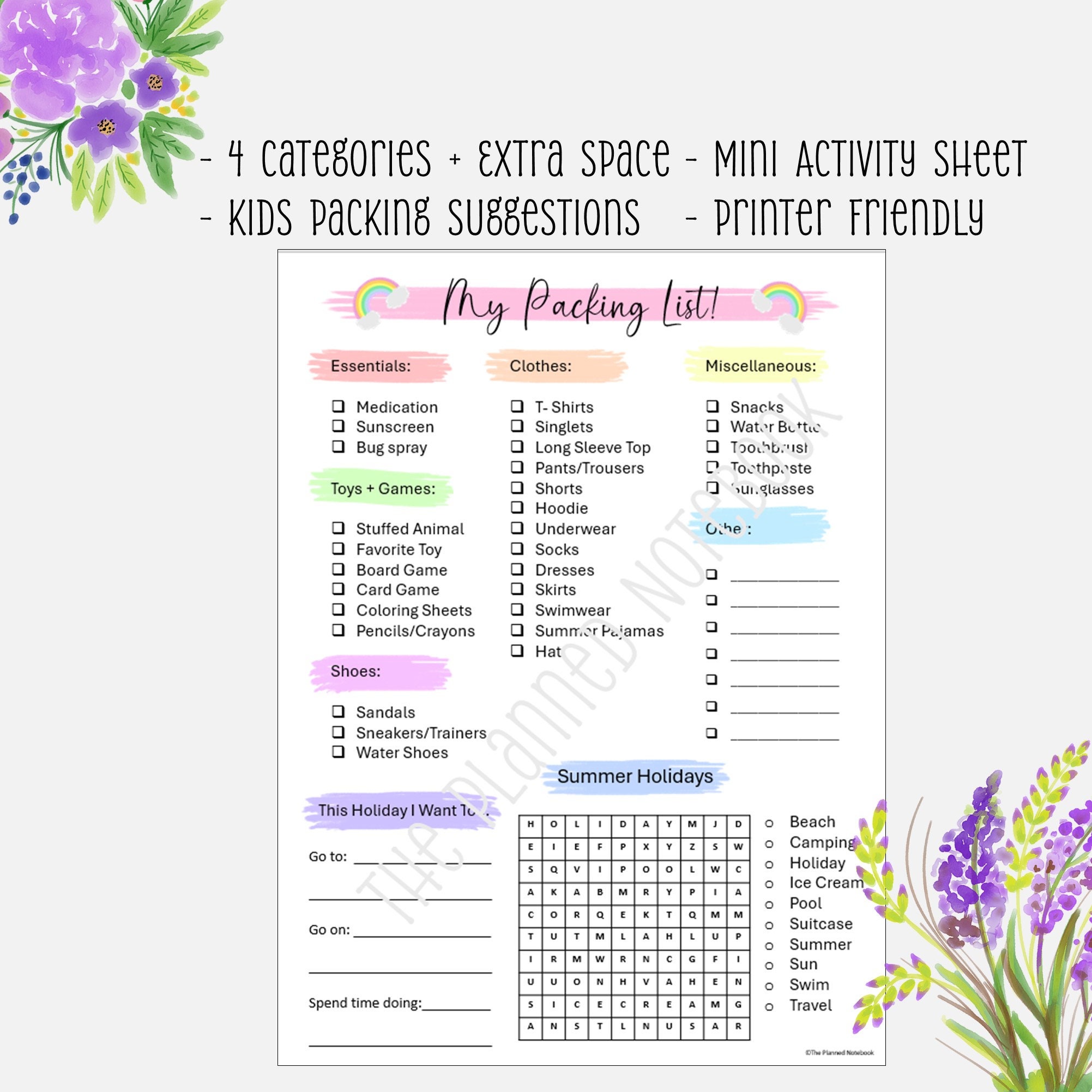 Printable Kids Summer Packing List, Kids Travel Packing List, Kids ...