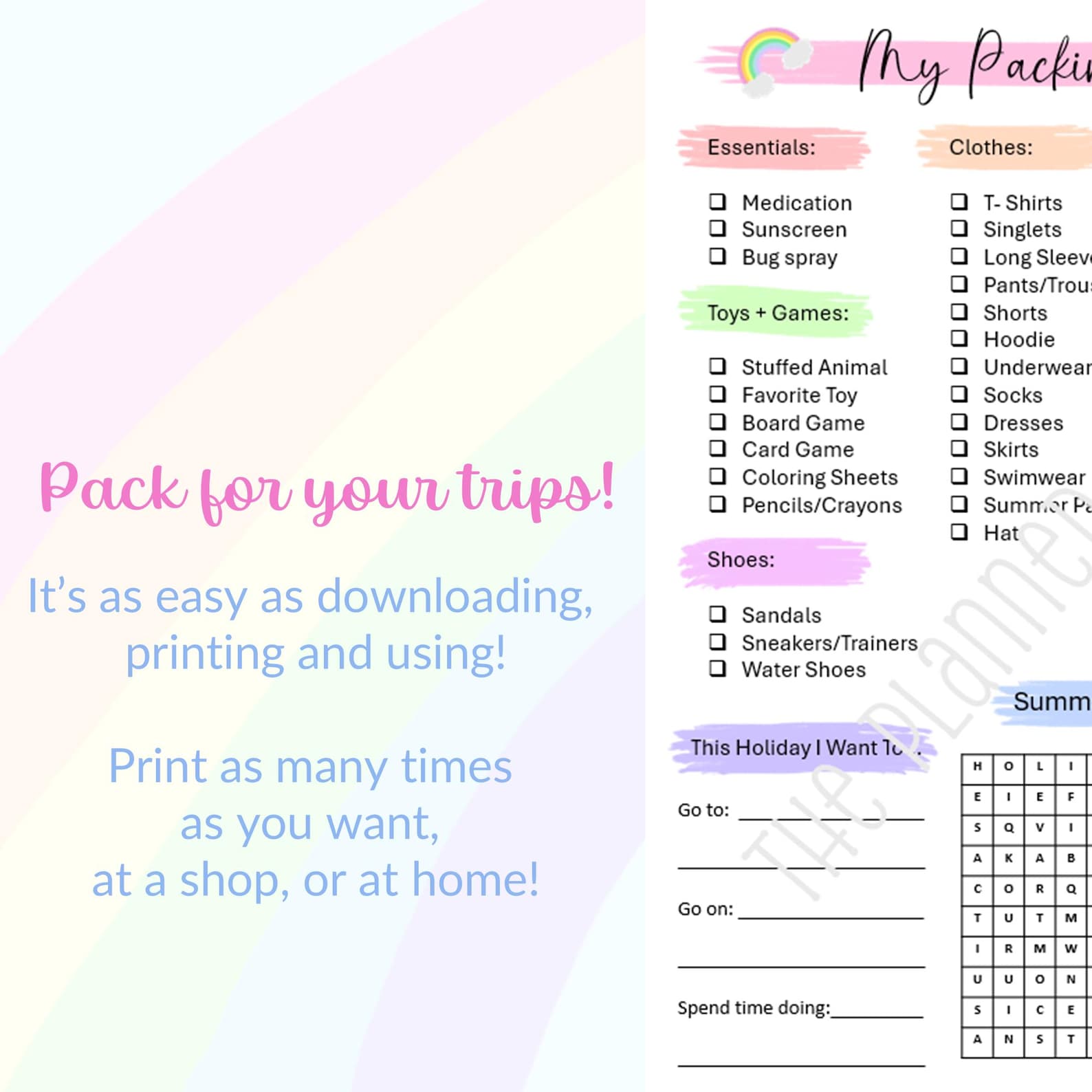 Printable Kids Summer Packing List, Kids Travel Packing List, Kids ...