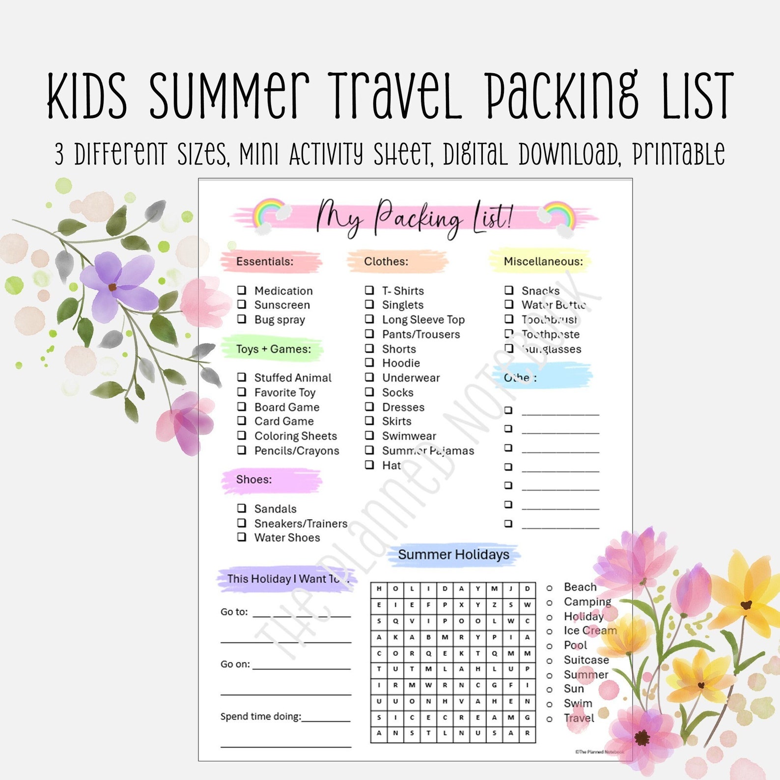 Printable Kids Summer Packing List, Kids Travel Packing List, Kids ...