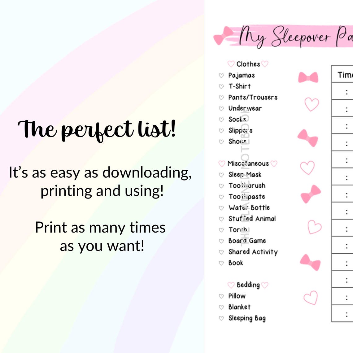 Sleepover Packing List, Packing List, Sleepover List, Girls List, Kids ...