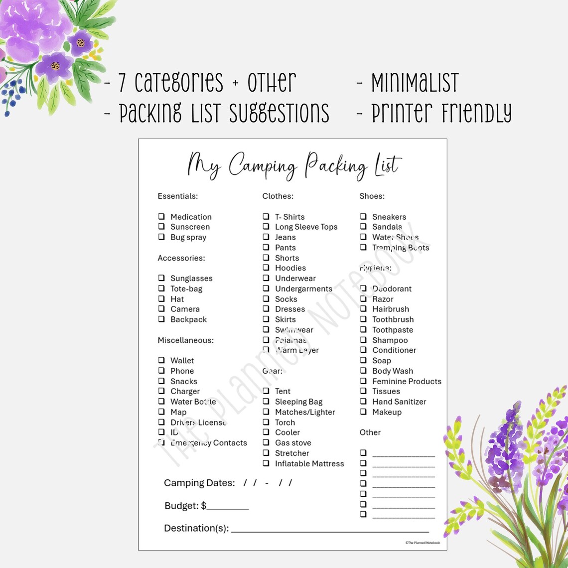 Printable Camping Packing List, Camping Checklist, Packing Checklist ...