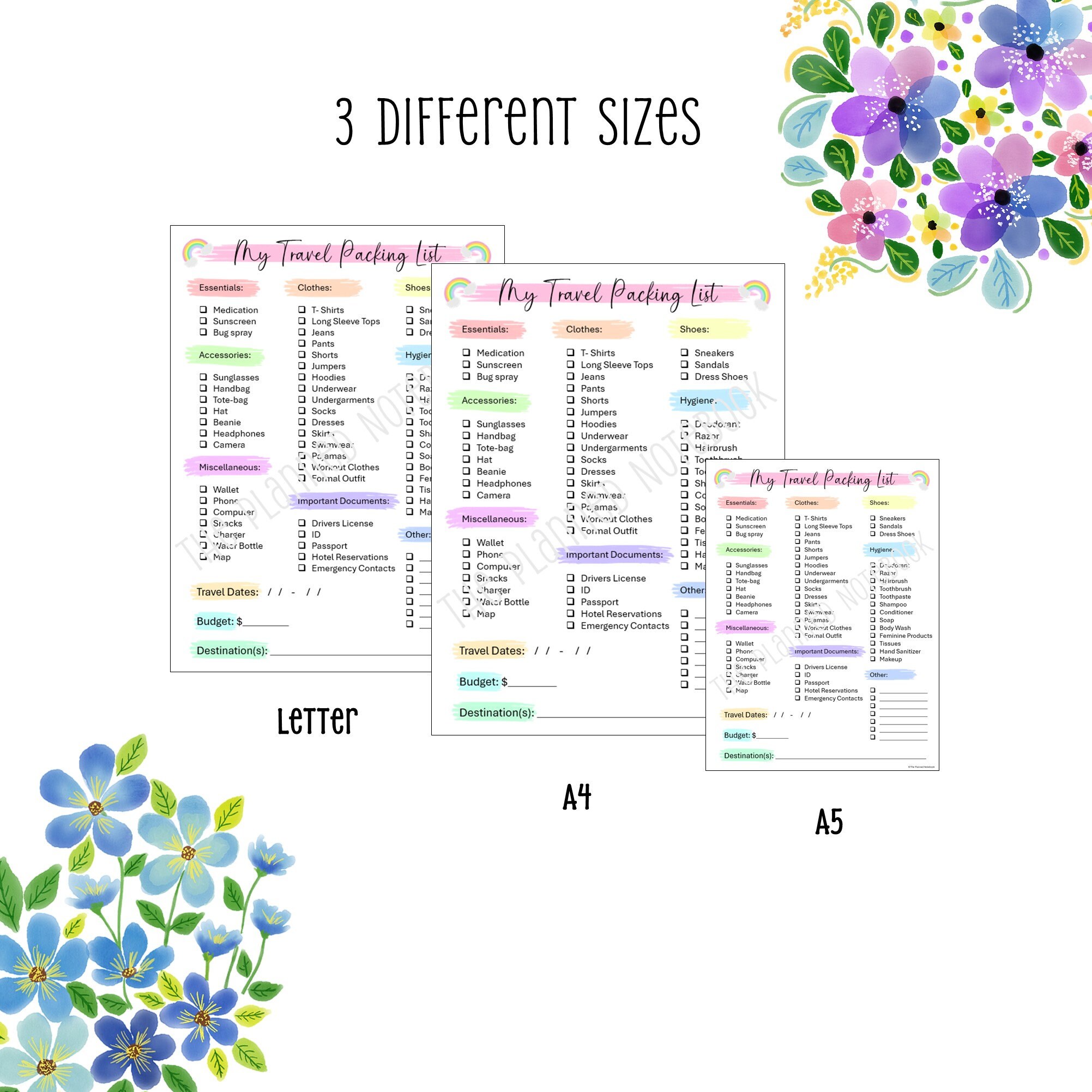 Printable Travel Packing List, Rainbow Travel Packing List, Packing ...