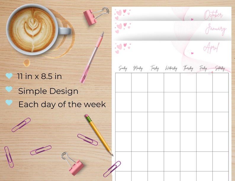 Monthly Calender Printout, Digital, PDF, Simple Calender, Minimalistic ...