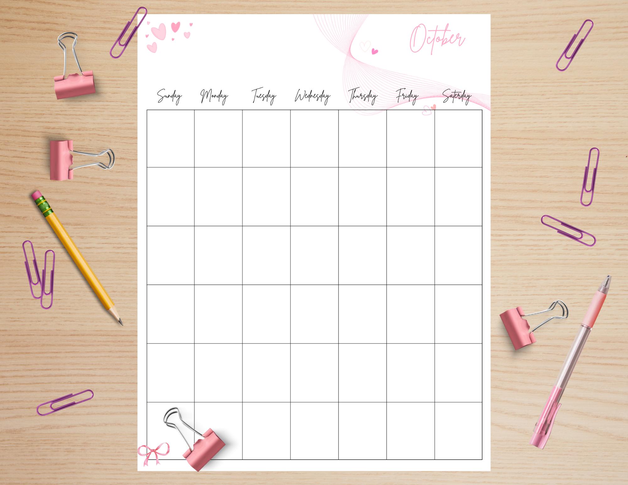 Monthly Calender Printout, Digital, PDF, Simple Calender, Minimalistic ...
