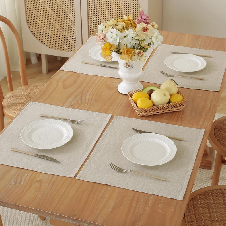 100% Pure Linen Placemats (set of 4) - Natural Eco-friendly Cloth Table ...