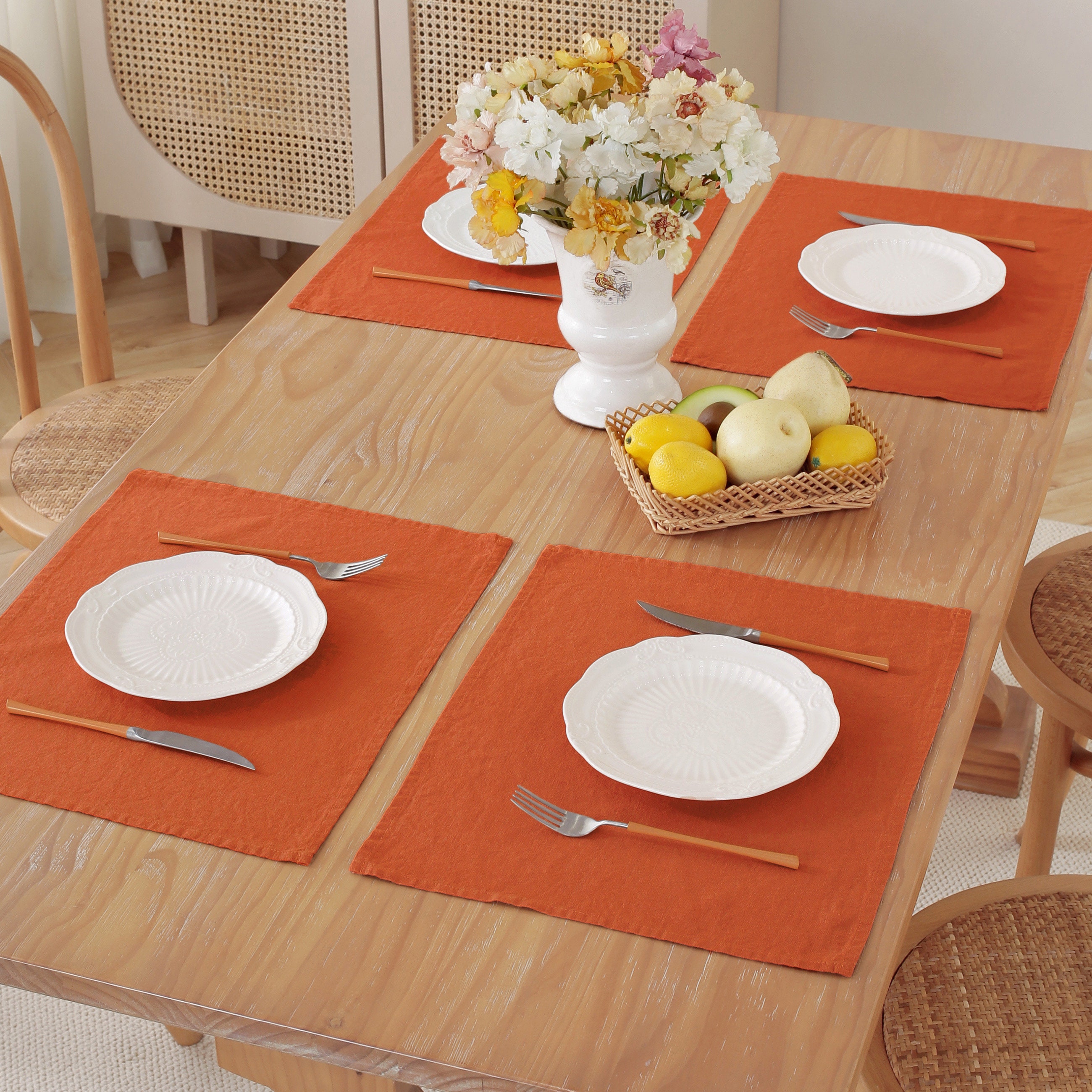 100% Pure Linen Placemats (set of 4) - Natural Eco-friendly Cloth Table ...